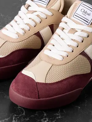 Chloé Kick Leather And Suede-trimmed Mesh Sneakers - Neutrals