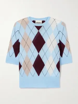 Khaite Anders Argyle Cashmere And Mohair-Blend Sweater Blue