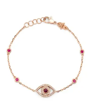 NETALI NISSIM Diamond And Ruby Evil Eye Bracelet - Rose Gold