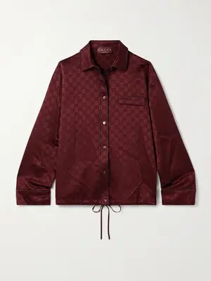 Gucci Tie-front Satin-jacquard Shirt - Burgundy