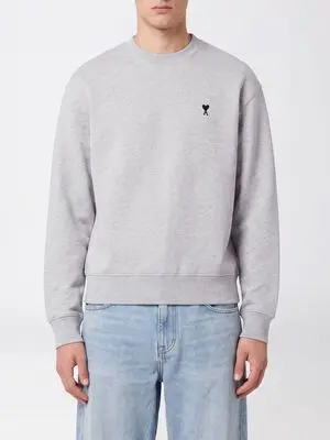 AMI Paris Cotton Crewneck Sweatshirt With Logo - Grey 1