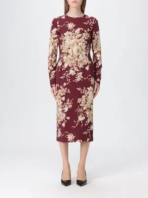 Dolce & Gabbana Floral Print Long Sleeve Midi Dress - Red
