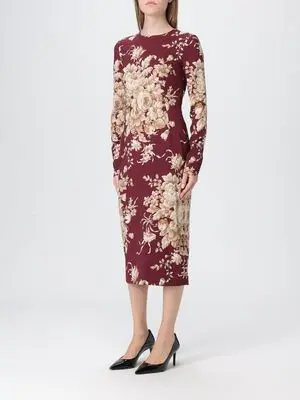 Dolce & Gabbana Floral Print Long Sleeve Midi Dress - Red