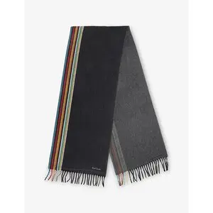 Paul Smith Fringed Striped Cashmere Scarf - Black