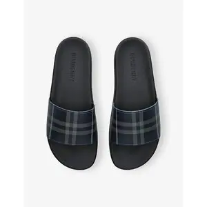 Burberry Check Slides - Navy