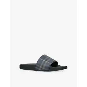 Burberry Check Slides - Navy
