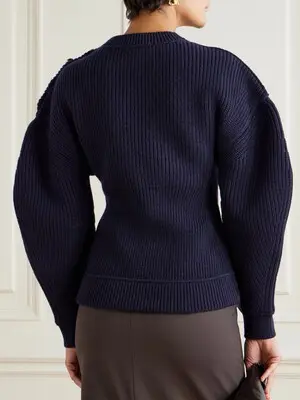 LANVIN Button-detailed Ribbed Wool Sweater - Blue