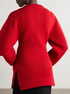 LANVIN Ribbed Wool Cardigan - Red