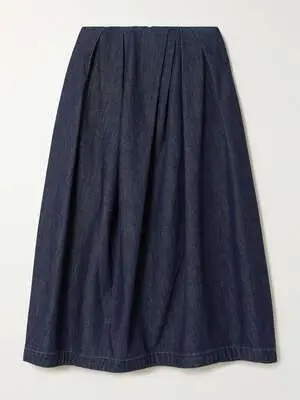 Dries Van Noten Gathered Denim Midi Skirt - Dark Denim
