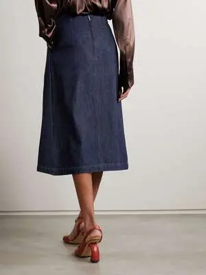 Dries Van Noten Gathered Denim Midi Skirt - Dark Denim