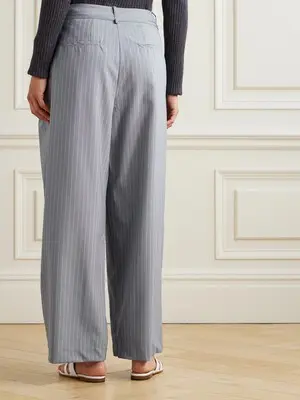 DEIJI STUDIOS Belted Striped Wool Straight-leg Pants - Gray