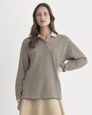 Everlane Oversized Pique Polo T-shirt - Dusty Beige/deep Plum Stripe
