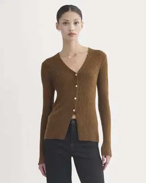 Everlane Cashmere Ribbed V-neck Cardigan - Heathered Toffee