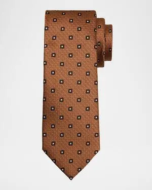 Zegna Geometric Jacquard Silk Tie - Brown