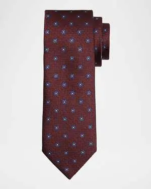 Zegna Geometric Jacquard Silk Neck Tie Red