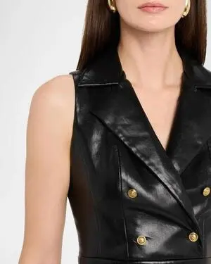 Alice + Olivia Emmy Vegan Leather Mini Dress - Black