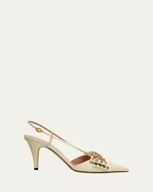 Valentino Garavani Bowow Studded Leather Slingback Pumps