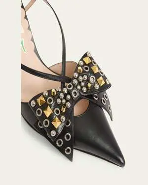 Valentino Garavani Bowow Studded Leather Slingback Pumps
