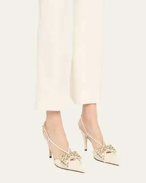 Valentino Garavani Bowow Studded Leather Slingback Pumps