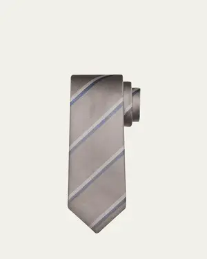 Charvet Diagonal Stripe Neck Tie Silver