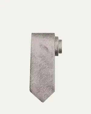 Charvet Paisley Pattern Standard Neck Tie Silver