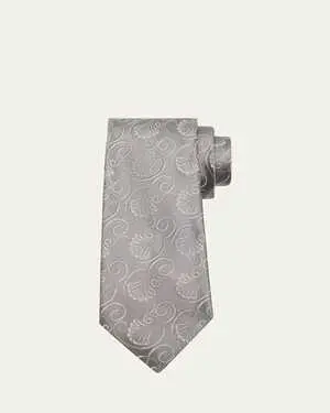 Charvet Floral Silk Neck Tie Silver