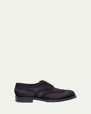 Santoni Emil Suede Brogue Wingtip Derby Shoes - Dark Gray