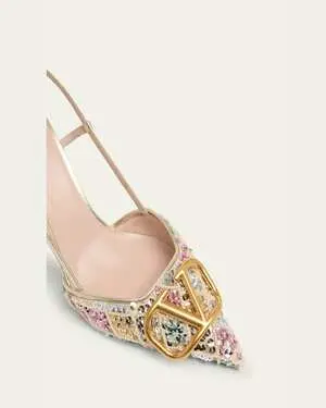 Valentino Garavani Vlogo Signature Sequined Slingback Pumps