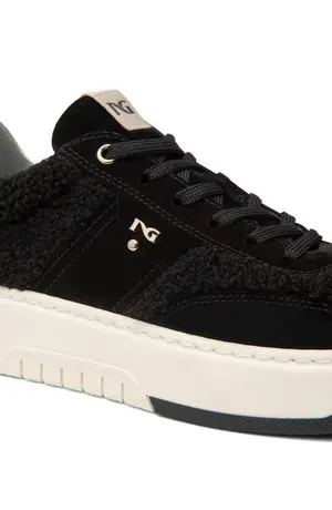 NEROGIARDINI Faux Shearling Trim Sneakers - Black Teddy