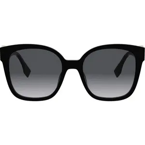 Fendi Ff Diamonds 55mm Square Sunglasses - Shiny Black/gradient Smoke
