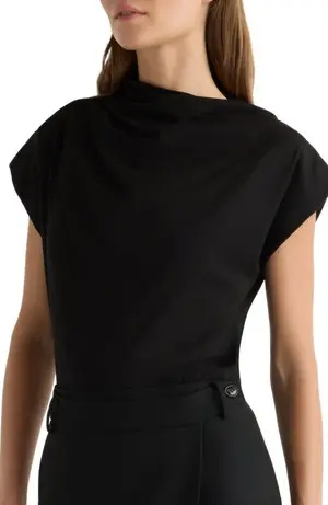 Modern Citizen Kenny Asymmetrical Neck Tee With Pleated Detailing - Black