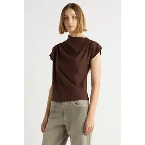 Modern Citizen Kenny Asymmetrical Neck Tee With Pleated Detailing - Brown