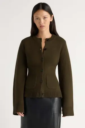 Modern Citizen Organic Cotton-wool Cardigan - Dark Olive