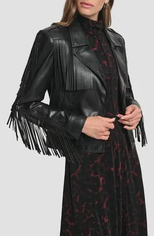 Dkny Fringe Faux Leather Jacket