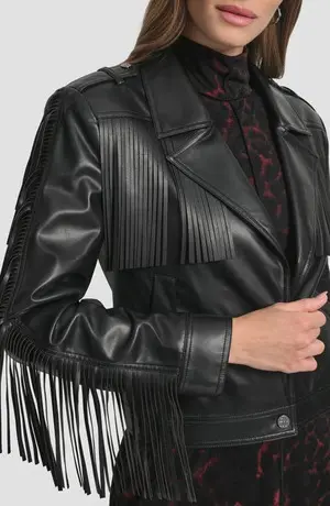 Dkny Fringe Faux Leather Jacket