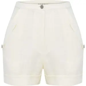 JENDUE Amara Denim Linen Shorts - Ecru