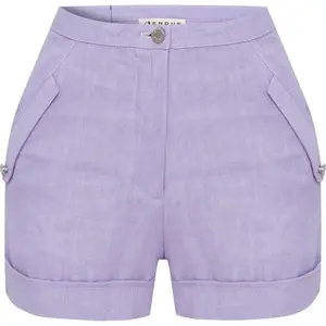 JENDUE Amara Denim Linen Shorts - Purple