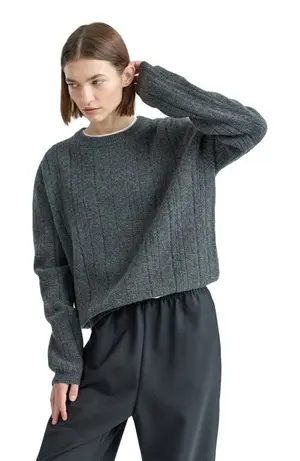 Almina Concept Ribbed Wool Crewneck Sweater - Grey