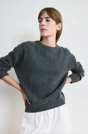 Almina Concept Ribbed Wool Crewneck Sweater - Grey