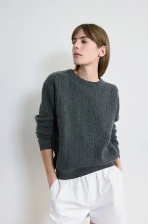 Almina Concept Ribbed Wool Crewneck Sweater - Grey
