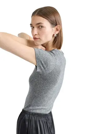 Almina Concept Short Sleeve Knit Top - Charcoal