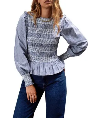 RO&ZO Striped Shirred Blouse