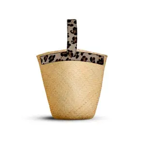 LASTELIER Borneo Leather And Straw Bucket Bag Leopard