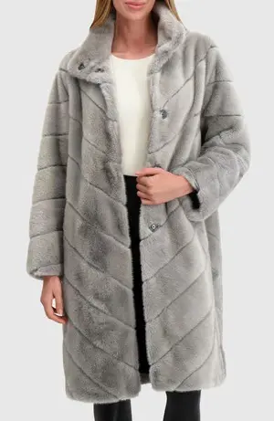 LYLA GRANT Faux Fur Chevron Coat - Dark Gray
