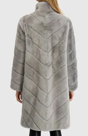 LYLA GRANT Faux Fur Chevron Coat - Dark Gray
