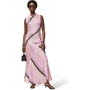 RO&ZO Phoebe Stripe Cowl Neck Satin Dress - Pink