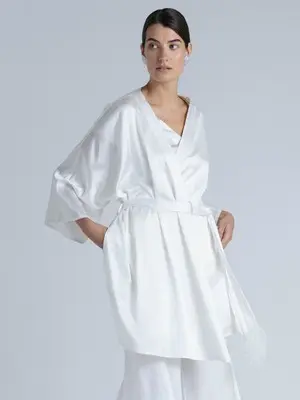 ALAS Silk 3/4 Sleeve Dressing Gown - Milk White