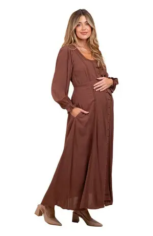 PINKBLUSH Lace Detail Button Down Maxi Dress