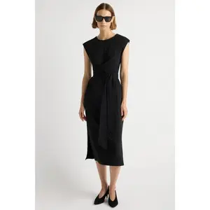 Modern Citizen Fei Tie-front Organic Cotton Midi Dress - Black