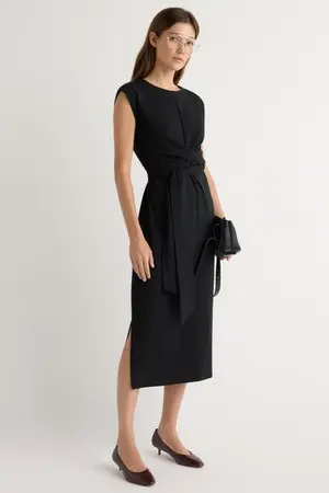Modern Citizen Fei Tie-front Organic Cotton Midi Dress - Black